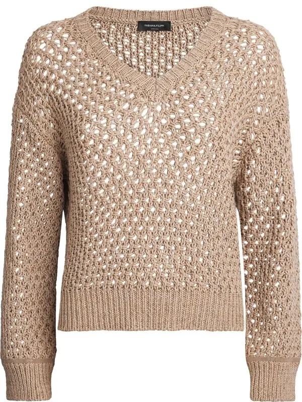 Fabiana Filippi Cotton-blend V-neck Sweater - Beige
