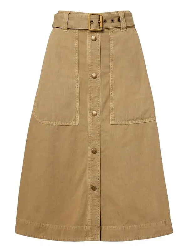 Moncler Belted Denim Midi Skirt - Beige