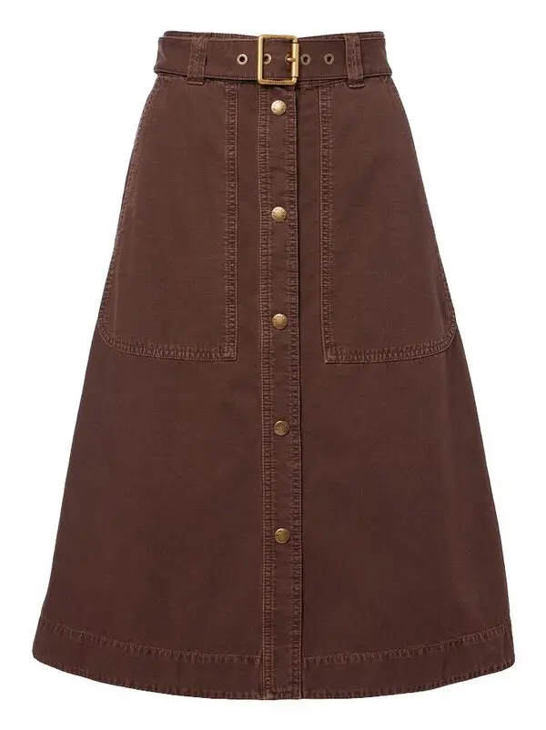 Moncler Belted Denim Midi Skirt - Brown
