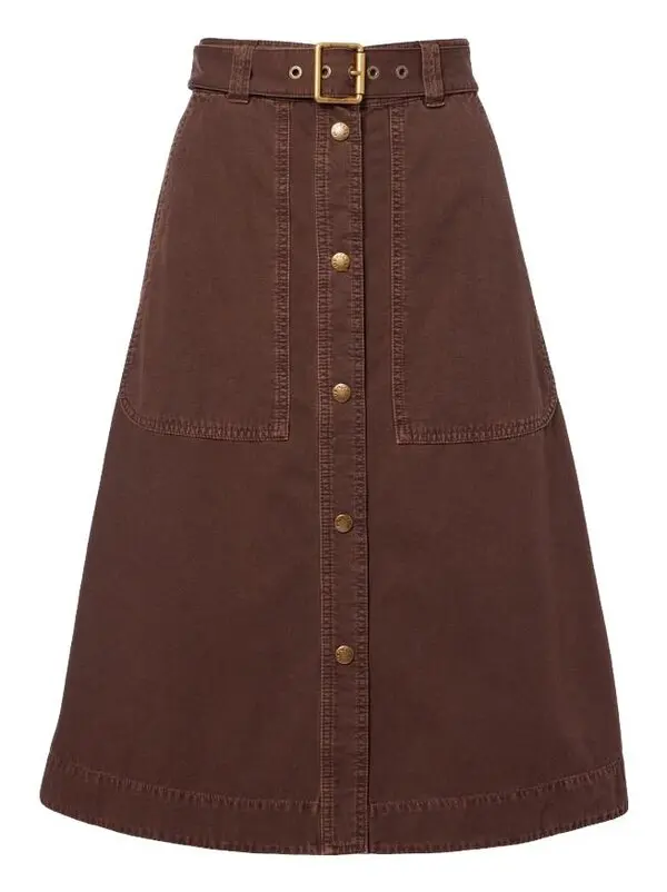 Moncler Belted Denim Midi Skirt - Brown
