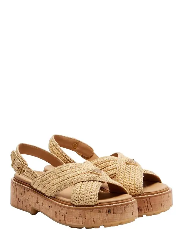 Prada Raffia Slingback Sandals - Beige
