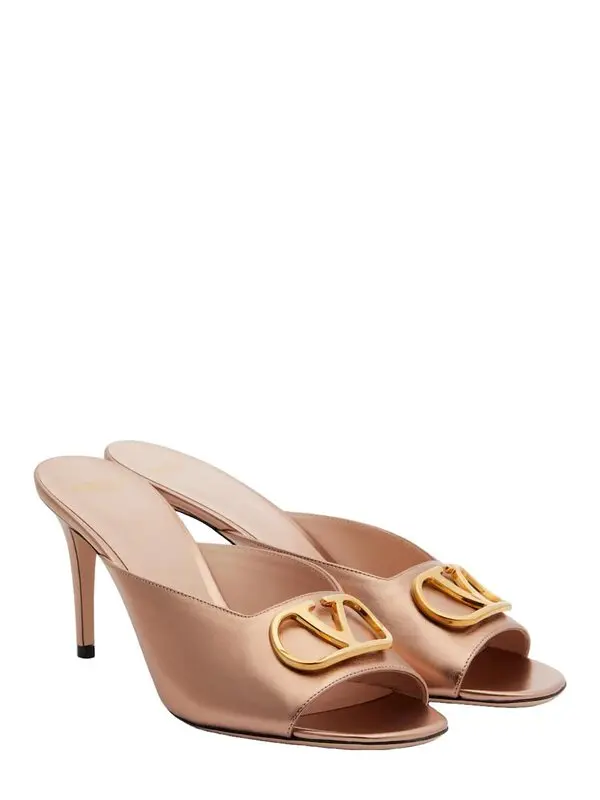Valentino Garavani Vlogo Metallic Leather Mules - Pink