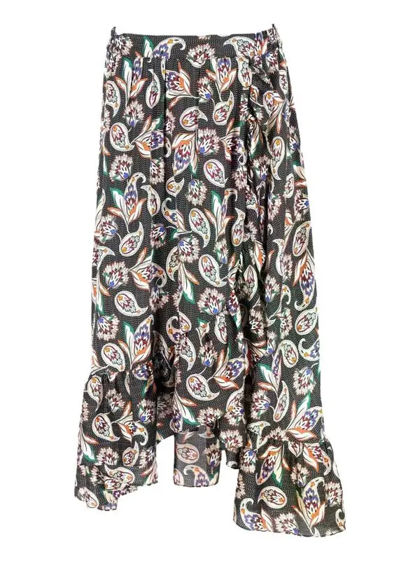 Maje Paisley-print Ruffled Midi Skirt - Black