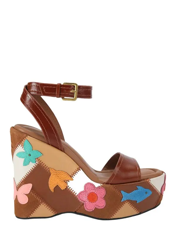 Kurt Geiger Leather Patchwork Platform Sandals - Brown