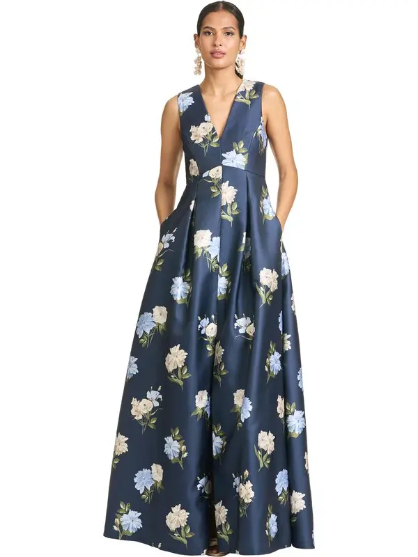 Sachin & Babi Brooklynne Printed Mikado Gown - Maritime Corsage