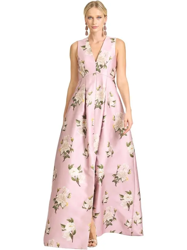 Sachin & Babi Brooklynne Printed Mikado Gown - Rose Quartz Tea Roses