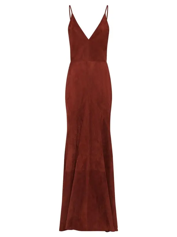 Gabriela Hearst Brigita Suede Maxi Slip Dress - Burnt Sienna