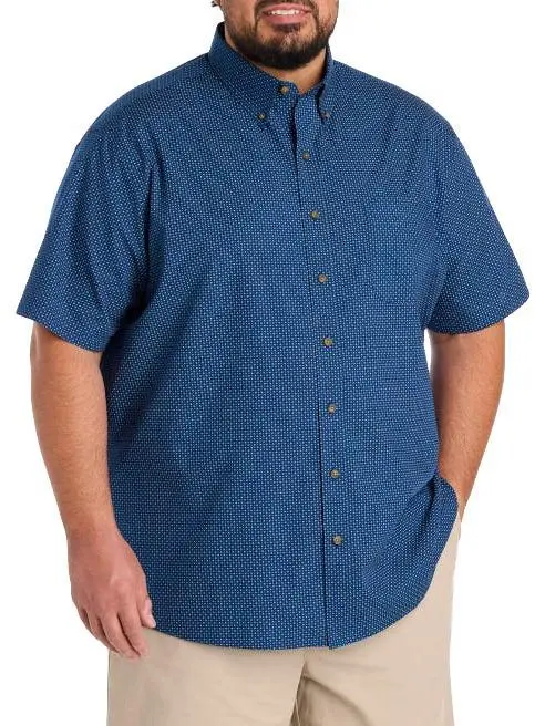 HARBOR BAY BY DXL Big & Tall Easy-care Micro Print Sport Shirt V2 - Blue