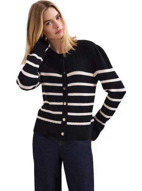 PHASE EIGHT Grace Button-front Round Neck Cardigan - Navy/ivory