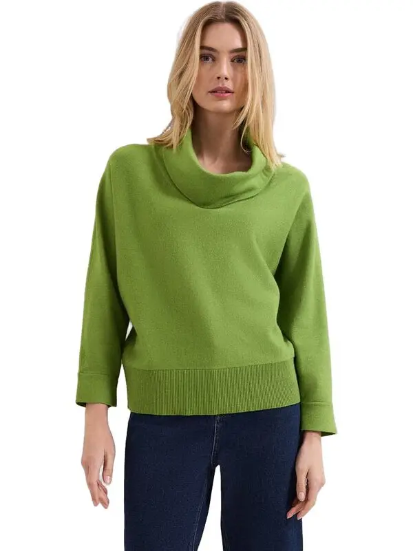 PHASE EIGHT Cowl Neck Jumper With Ribbed Detailing - Green