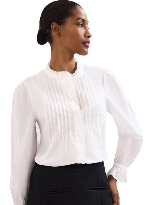 PHASE EIGHT Laurie Pleated Embroidered Cotton Blouse - Ivory