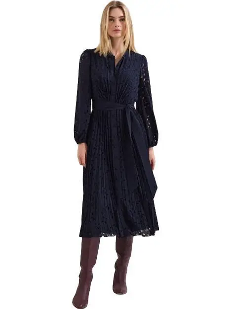 PHASE EIGHT Marina Pleated Midi Shirt Dress - Navy