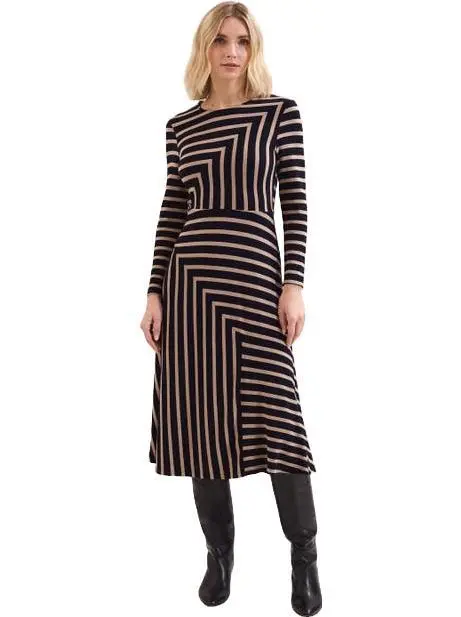 PHASE EIGHT Mia Stripe Long Sleeve Midi Dress - Black Multi