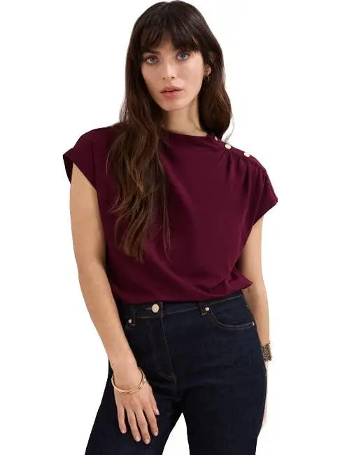 PHASE EIGHT Ruched Shoulder Hardware Top - Burgundy