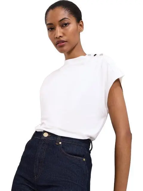 PHASE EIGHT Ruched Shoulder Hardware Top - Ivory