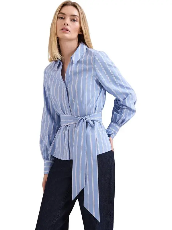 PHASE EIGHT Collared Belted Shirt - Blue