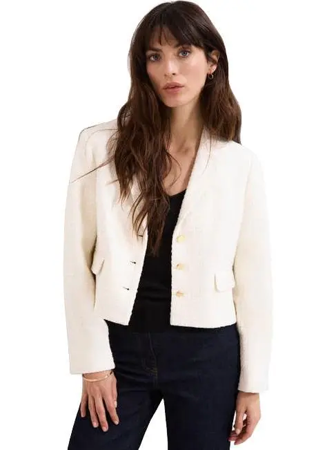 PHASE EIGHT Adria Cropped Textured Blazer Jacket - Ivory