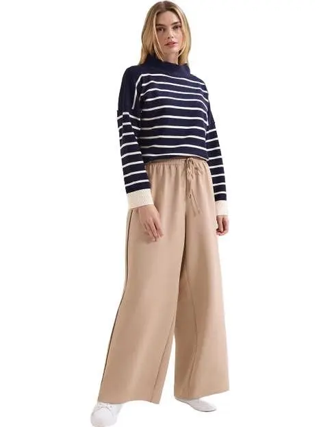 PHASE EIGHT Wide Leg Skye Trousers With Stripe Detail - Camel