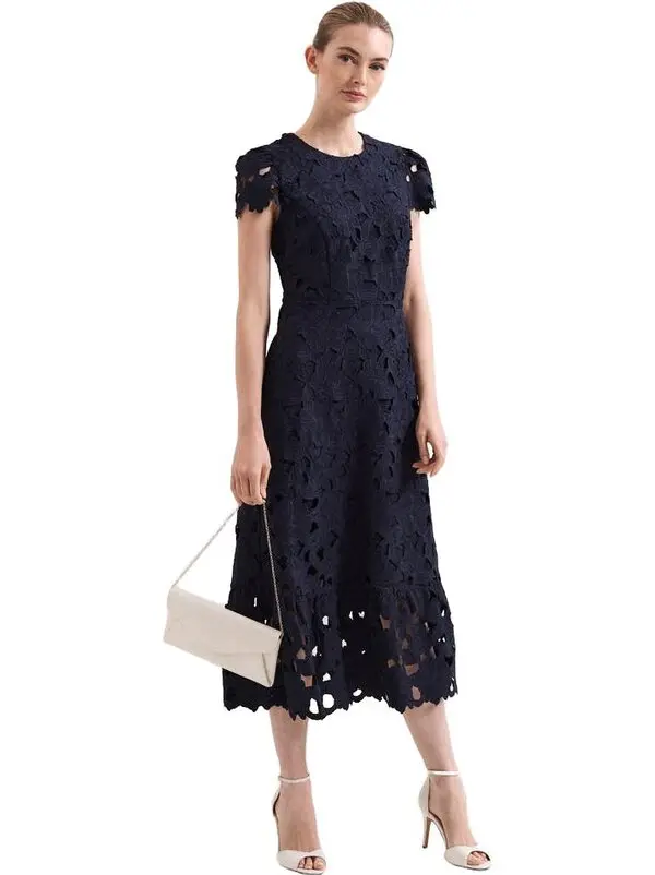 PHASE EIGHT Leilani Lace Fit And Flare Midi Dress - Navy