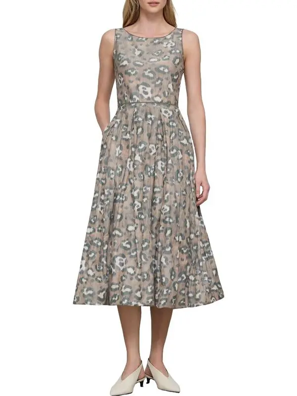 Lafayette 148 New York Leopard Print Fit & Flare Midi Dress - Brownstone Multi