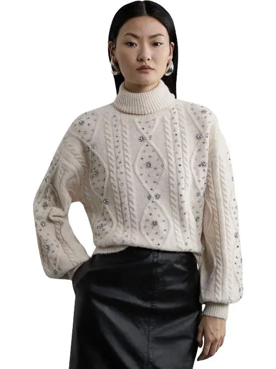 Karen Millen Wool Blend Cable Knit Jumper - Cream
