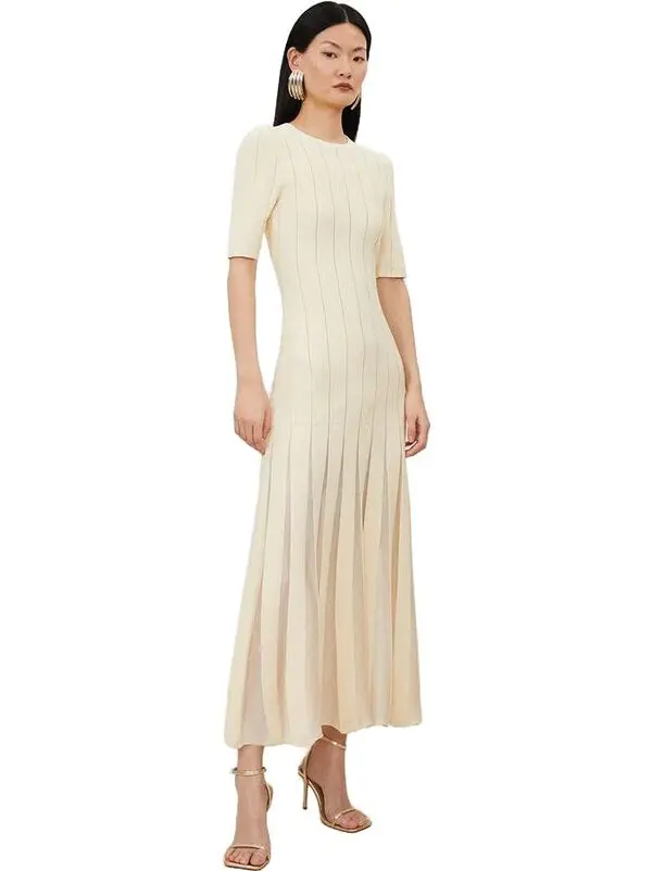 Karen Millen Petite Knitted Maxi Dress With Pleated Skirt - Ivory