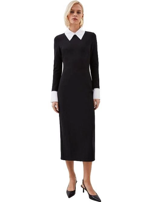 Karen Millen Cotton Poplin Midi Collar Dress - Mono