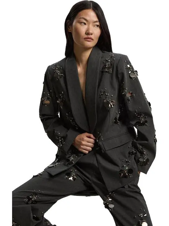 Karen Millen Embellished Single-breasted Blazer - Grey