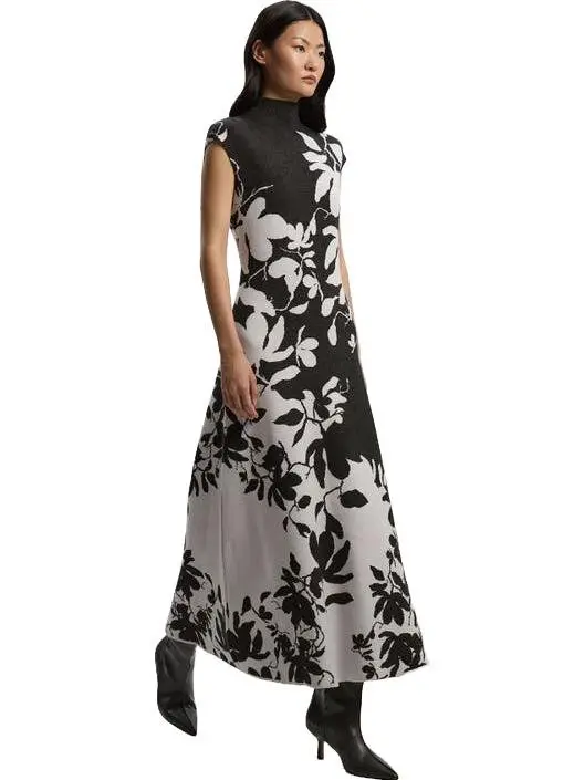 Karen Millen Jacquard Floral Knitted Maxi Dress - Dark Grey