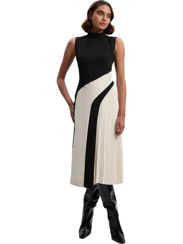 Karen Millen Sculptural High-neck Pleated Midi Dress - Mono