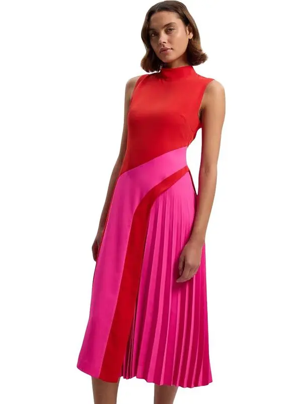 Karen Millen Color Block High Neck Midi Dress - Pink