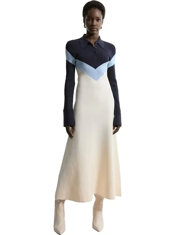 Karen Millen Rib-knit Polo Top Maxi Dress - Navy