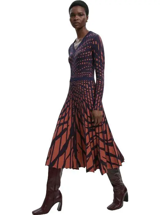 Karen Millen Zebra Jacquard Knit Midi Dress - Brown