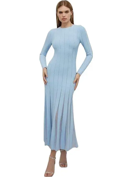 Karen Millen Filament Full Skirt Knit Midi Dress - Pale Blue