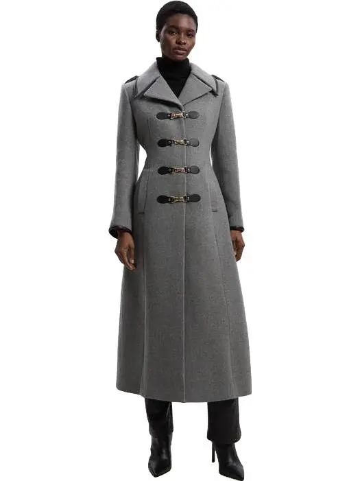 Karen Millen Wool Military Tailored Midi Coat - Grey
