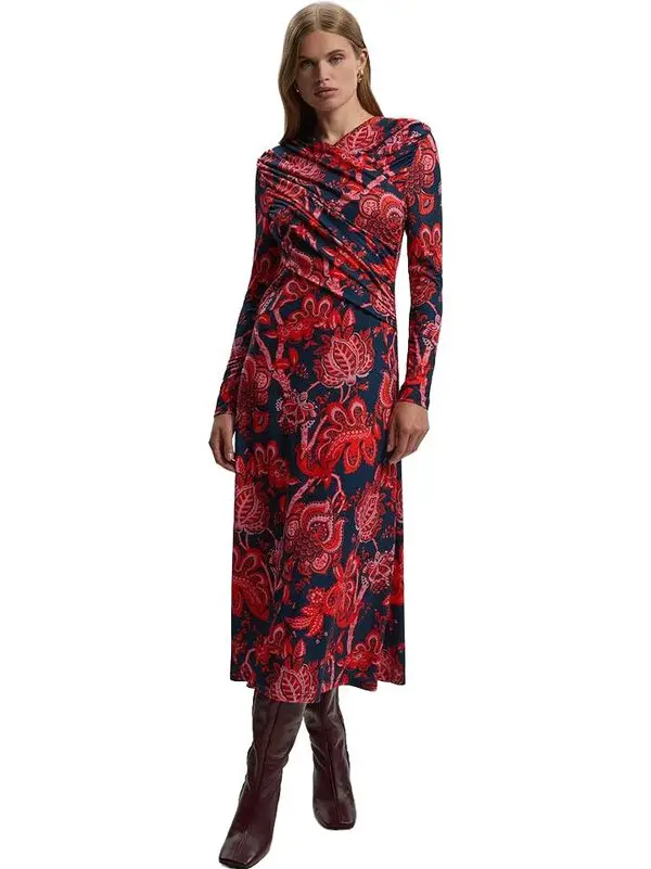Karen Millen Paisley Jersey Crepe Twist Maxi Dress - Red