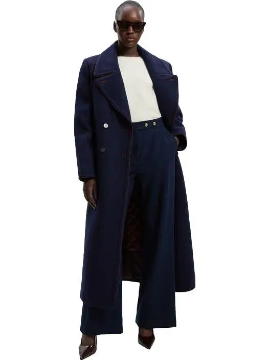 Karen Millen Tailored Padded Lined Midi Coat - Navy