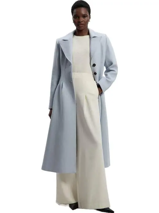 Karen Millen Petite Wool Corset Detail Maxi Coat - Pale Blue