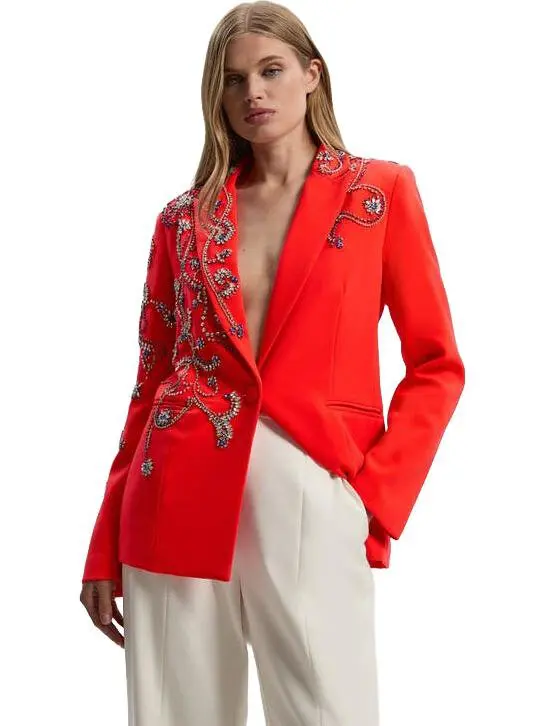Karen Millen Embellished Single Breasted Blazer - Red