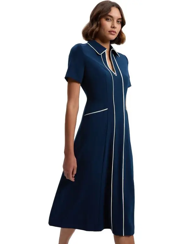 Karen Millen Tailored Zip-collar Midi Shirt Dress - Navy