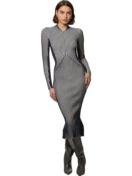 Karen Millen Petite Fitted Long Sleeve Midi Dress - Navy