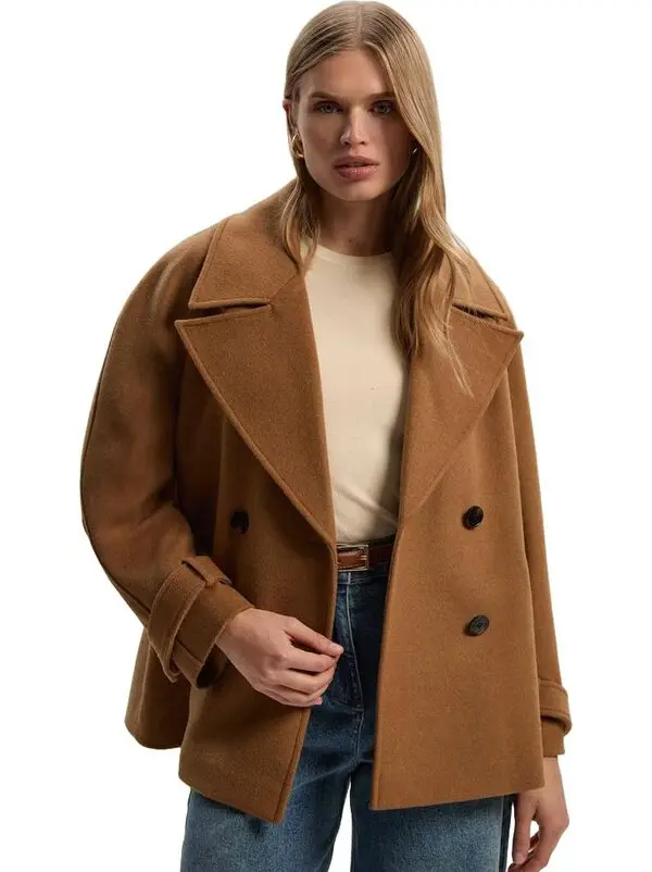 Karen Millen Brushed Wool Double Breasted Short Coat - Camel
