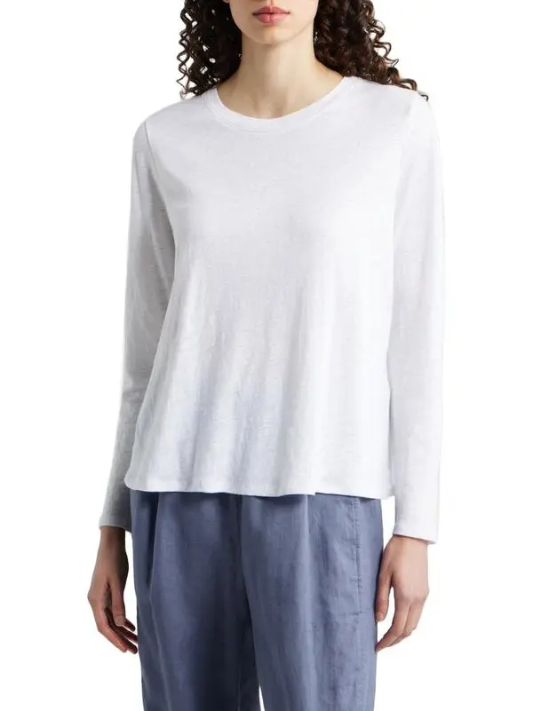 Eileen Fisher Long Sleeve Organic Linen T-shirt - White