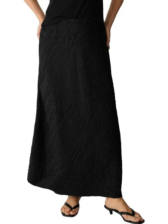 Eileen Fisher Stretch Silk Bias Cut Midi Skirt - Black