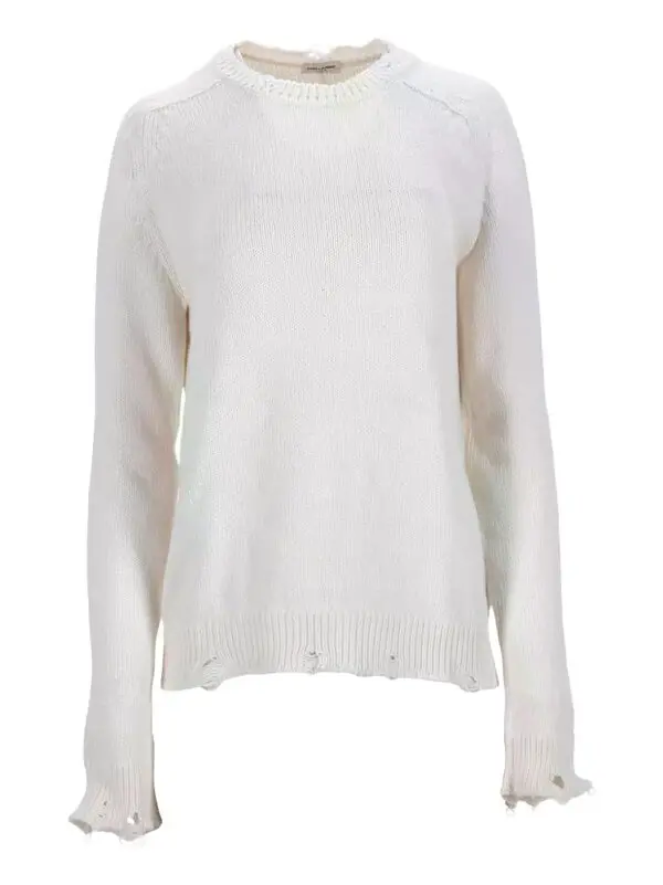 Saint Laurent Distressed-ribbed Sweater - White