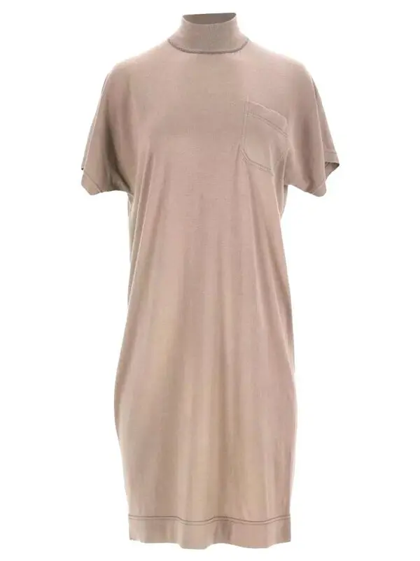 Brunello Cucinelli Vintage High-neck Chest-pocket Midi Dress - Neutrals