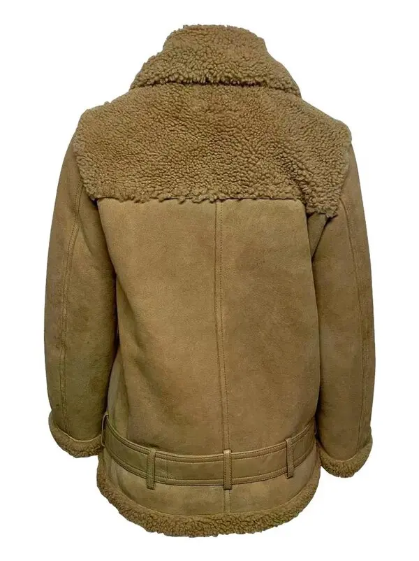 Maje Zipped Shearling Coat - Neutrals
