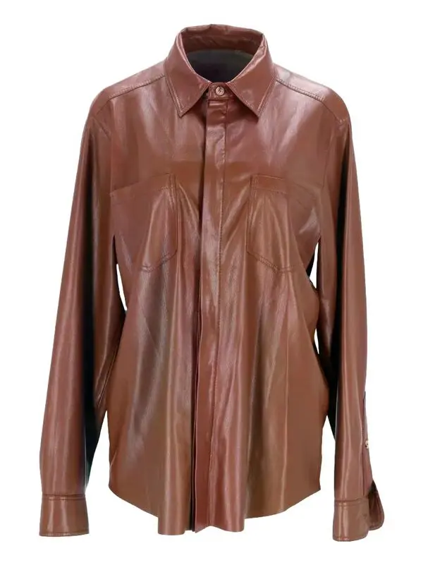 Nanushka Patch-pocket Faux-leather Shirt - Brown