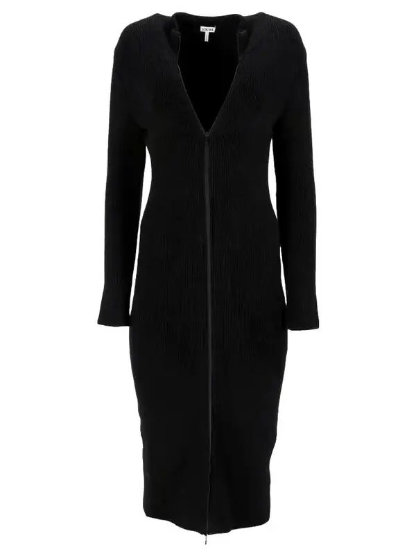 Loewe Ribbed Zipped Midi Dress - Black