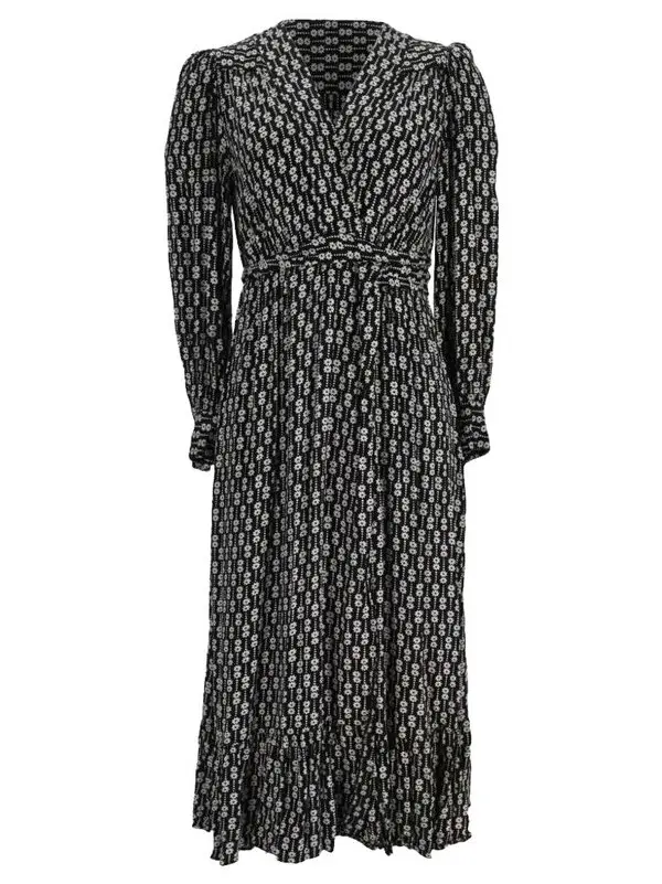 Sandro Sirene Floral-print Belted Wrap Midi Dress - Black